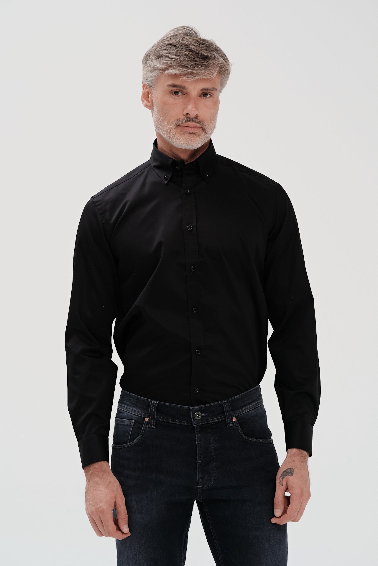 ΑΝΔΡΙΚΟ ΜΑΥΡΟ ΜΟΝΟΧΡΩΜΟ ΠΟΥΚΑΜΙΣΟ PORTOBELLO'S ΜΕ BUTTON DOWN ΓΙΑΚΑ RE