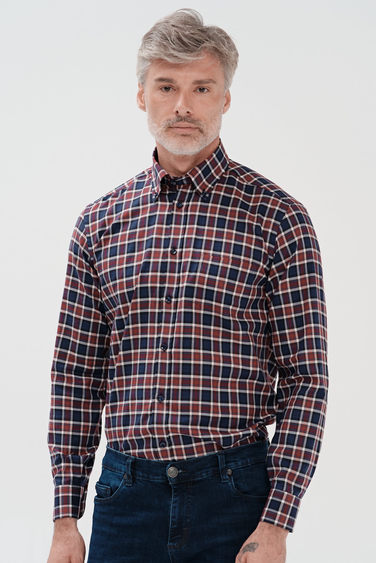 ΑΝΔΡΙΚΟ ΚΑΡΟ ΜΠΛΕ ΚΟΚΚΙΝΟ ΠΟΥΚΑΜΙΣΟ PORTOBELLO'S ΜΕ BUTTON DOWN ΓΙΑΚΑ