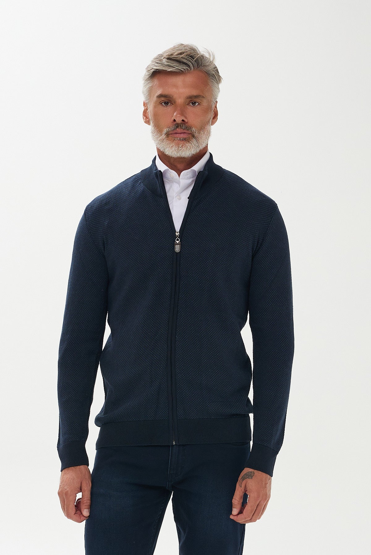 ΑΝΔΡΙΚΗ ΖΑΚΕΤΑ CARDIGAN PORTOBELLO'S ΣΕ ΑΠΟΧΡΩΣΗ INDIGO ΜΕ ΜΙΚΡΟΣΧΕΔΙΟ