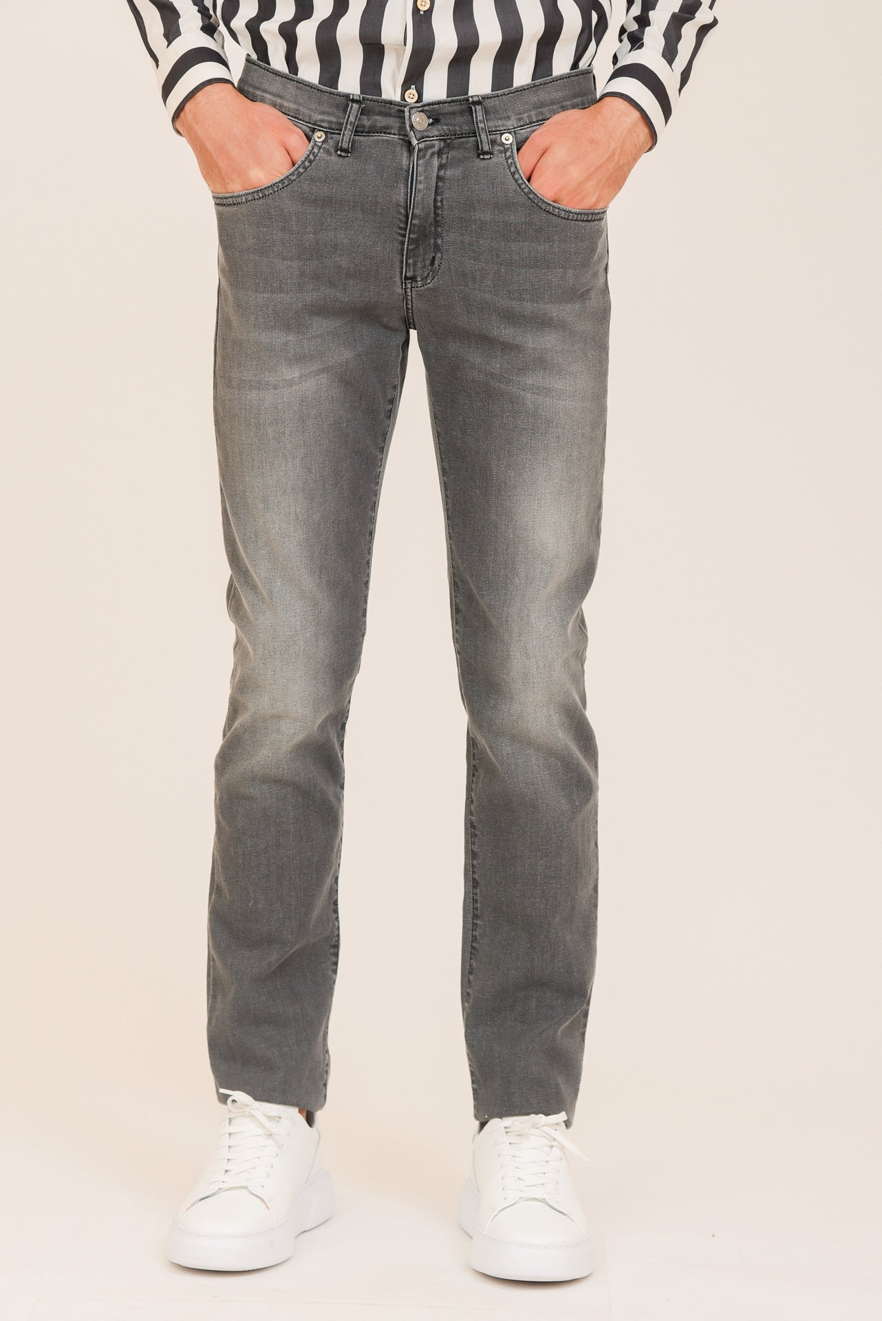 ΑΝΔΡΙΚΟ JEAN PORTOBELLO'S ΓΚΡΙ REGULAR FIT ΜΕ ΤΕΧΝΗΤΗ ΦΘΟΡΑ ΓΙΑ ΙΔΙΑΙΤ