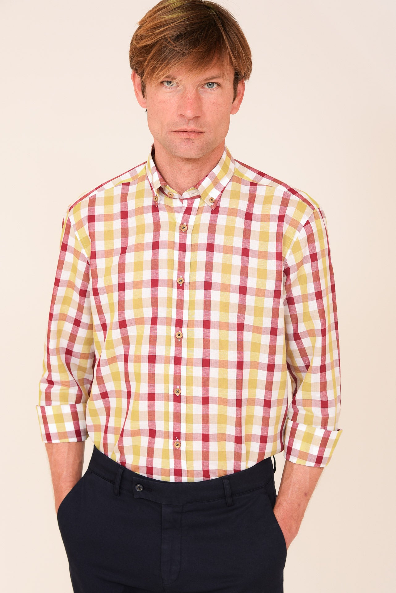 ΑΝΔΡΙΚΟ ΠΟΥΚΑΜΙΣΟ ΜΕ BUTTON DOWN ΓΙΑΚΑ PORTOBELLO'S ΚΙΤΡΙΝΟ ΚΑΡΟ REGUL
